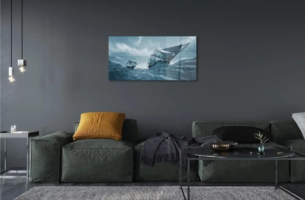 Obraz na skle Moře bouře nebe loď 140x70 cm