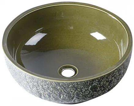 SAPHO PRIORI keramické umyvadlo, průměr 43cm, olivová zelená (PI016)