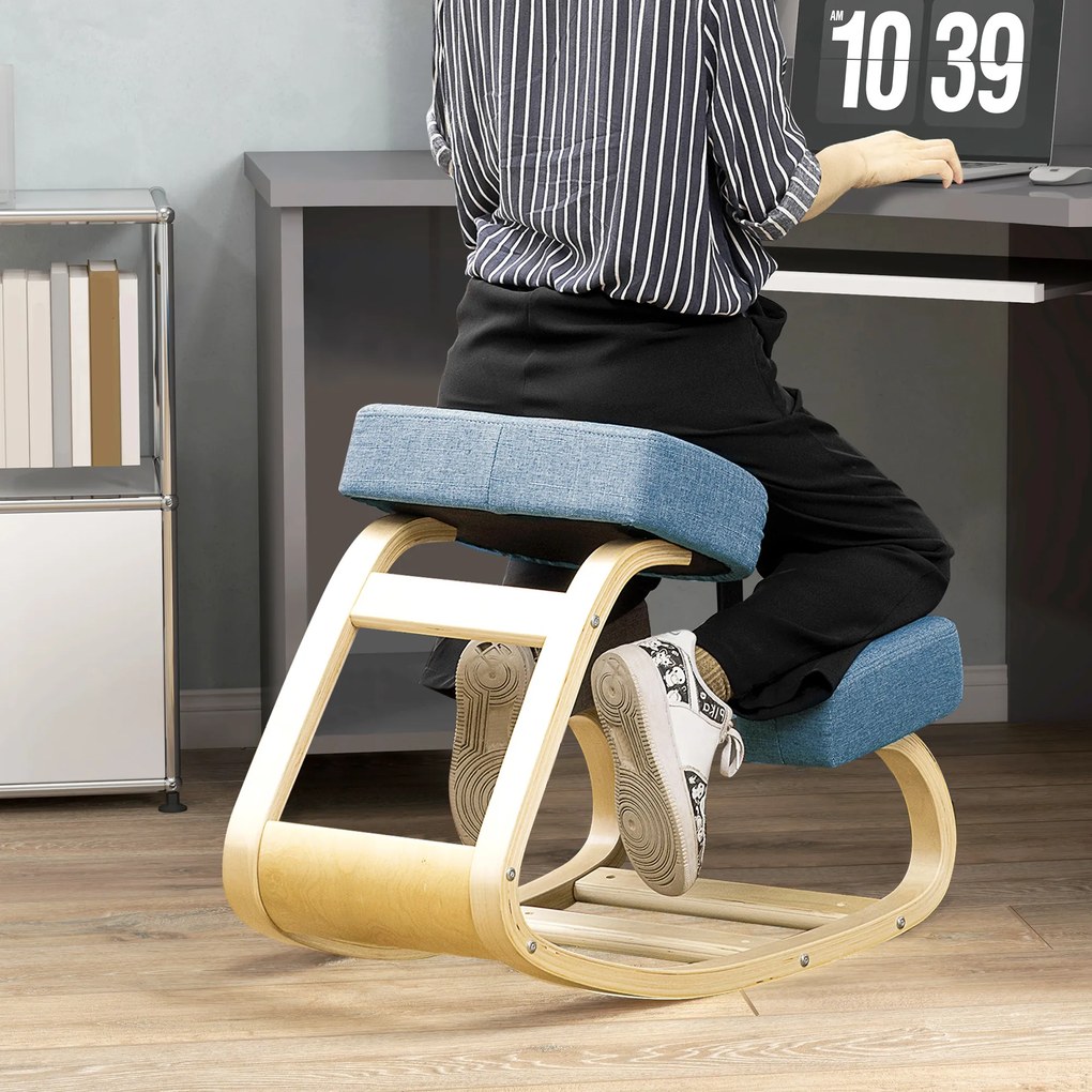 Vinsetto Ergonomická Kolenní Židle z Březového Dřeva, Křeslo pro Udržení Správného Držení Těla s Paměťovou Pěnou a Polyesterovým Polštářem pro Domov …