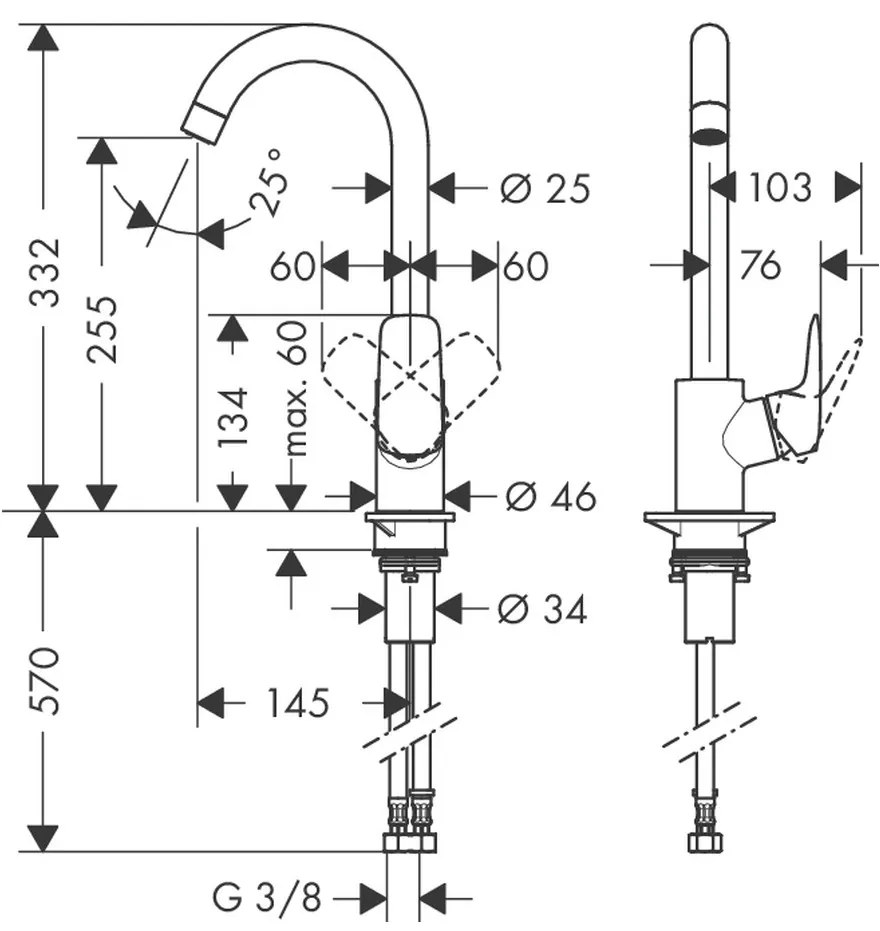 Hansgrohe Logis, páková dřezová baterie 260, chromová, 71835000
