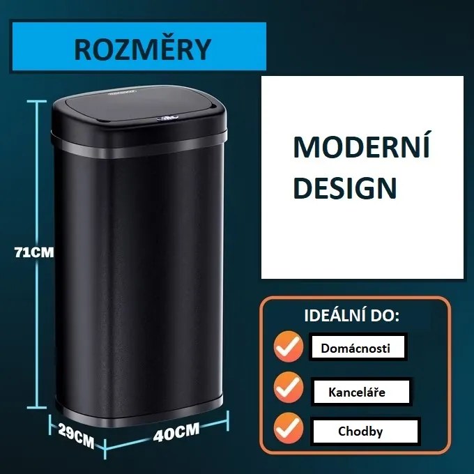 Monzana Bezdotykový odpadkový koš 58 l, černý 109592