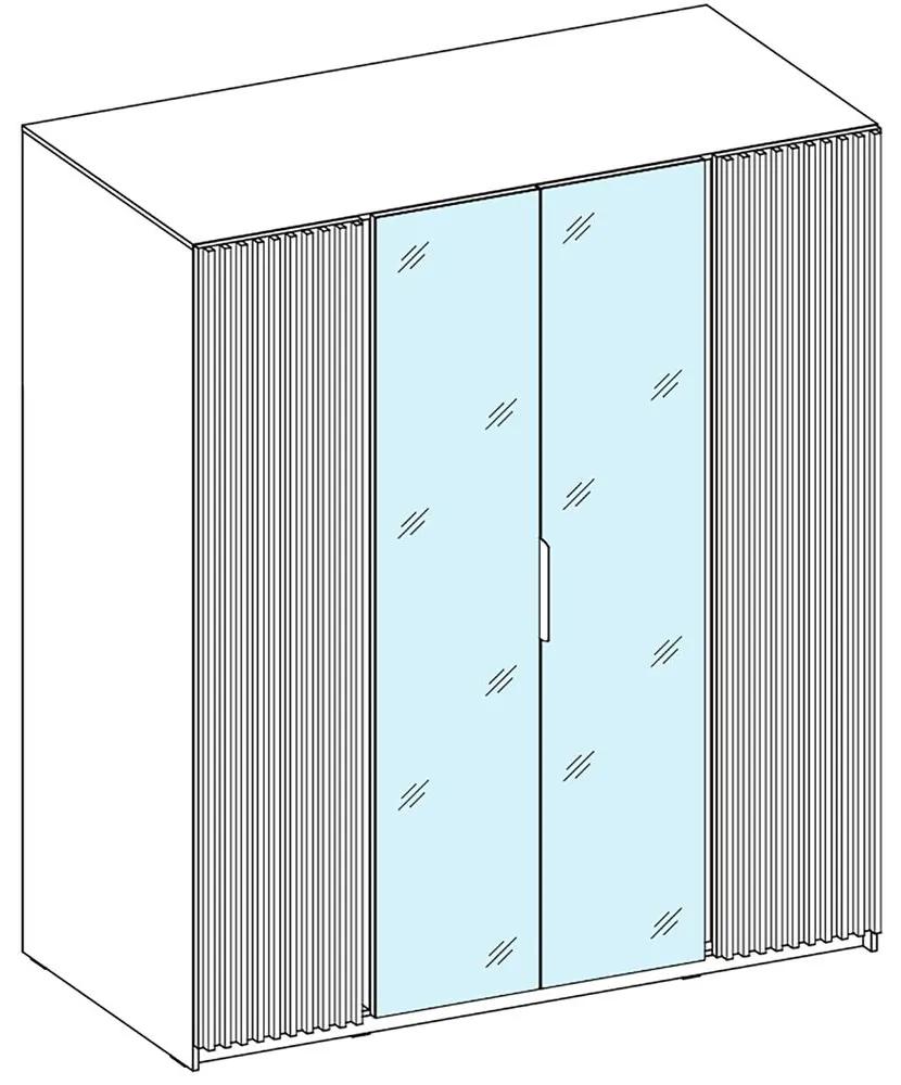 Šatní skříň KAJA 2LAM 2LU | 200 cm | se zrcadly | VYSOKÁ | černá/evoke + lamely