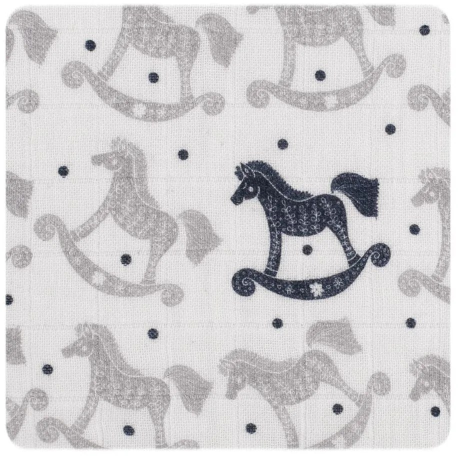 Kikko Biobavlněná plena Organic 120 x120 cm Rocking Horses Silver
