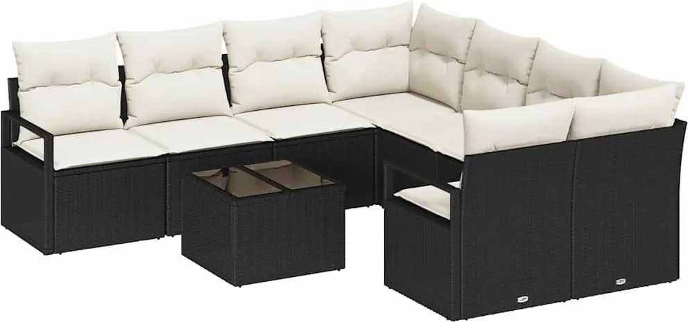 Set pohovek 9 ks 8-Počet míst Černá a krémová Polyratan 3346317