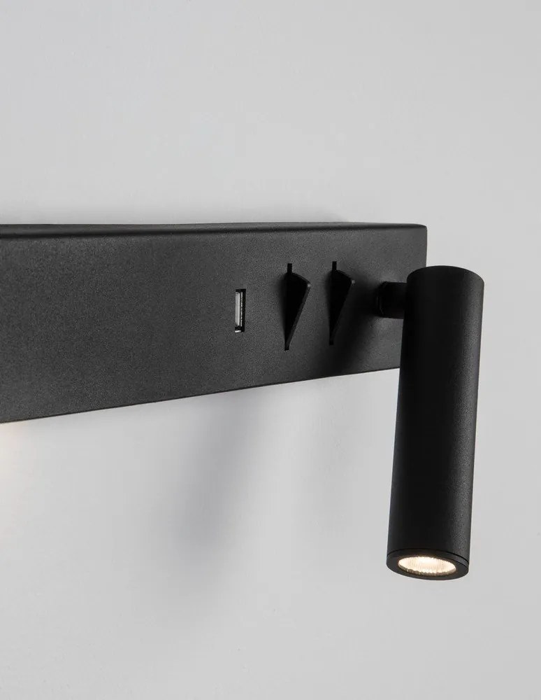 Matně černé kovové LED nástěnné svítidlo s ohybatelnou konstrukcí/s USB portem Vida – Nova Luce