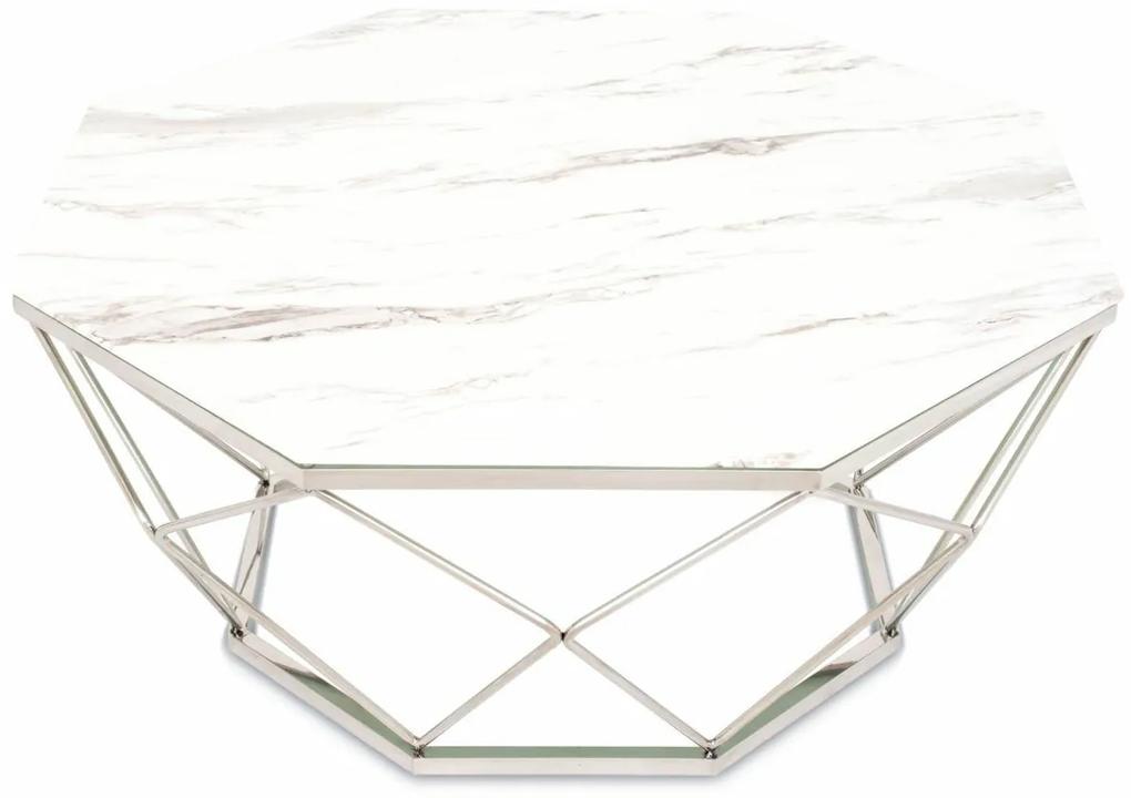 DekorStyle Konferenční stolek VOLARE 100 cm bílý/stříbrný