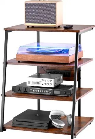 4-vrstvý AV mediální stojan s napájecími proužky Dřevěný rohový TV stojan s LED