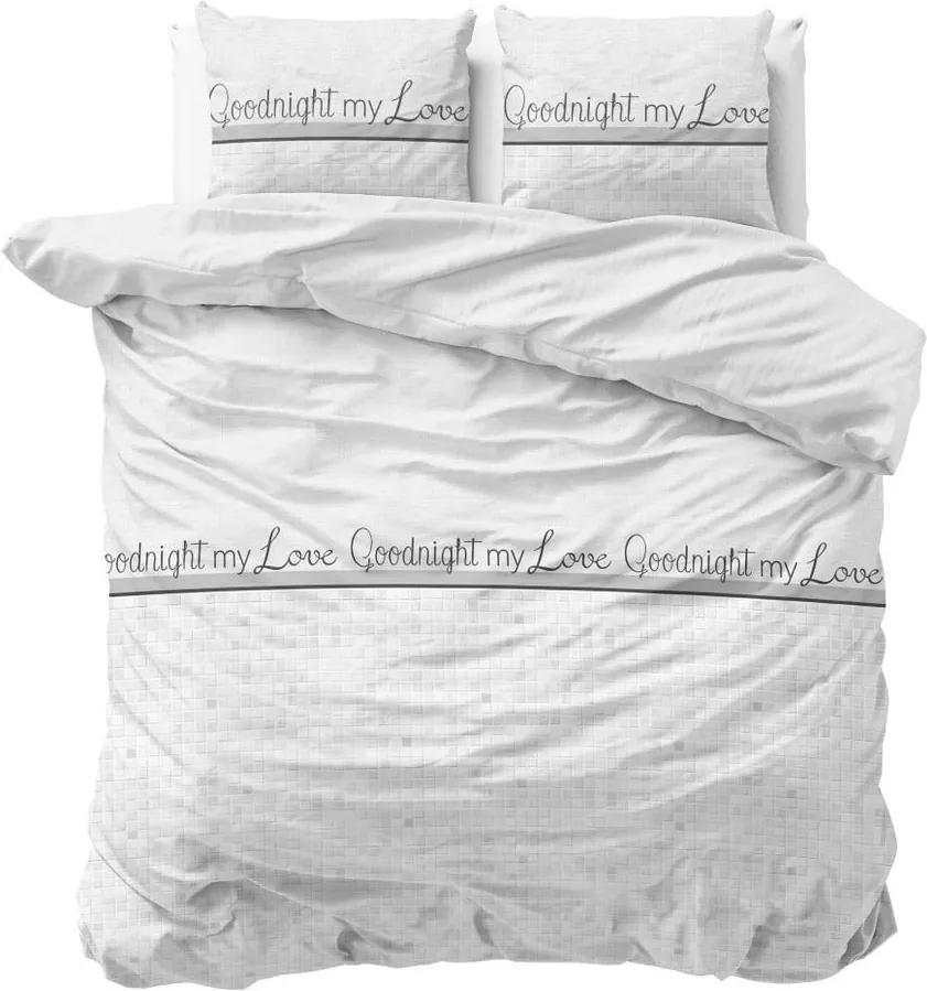 Bílé povlečení z bavlny Sleeptime Goodnight my Love, 200 x 220 cm