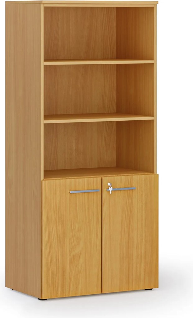 Kombinovaná kancelářská skříň PRIMO WOOD, nízké dveře, 800 x 500 x 1781 mm, buk