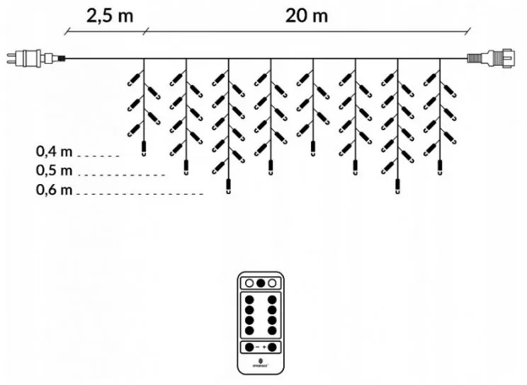LED krápníky - 22,5m, 500LED, 8 funkcí, ovladač, IP44, modrá