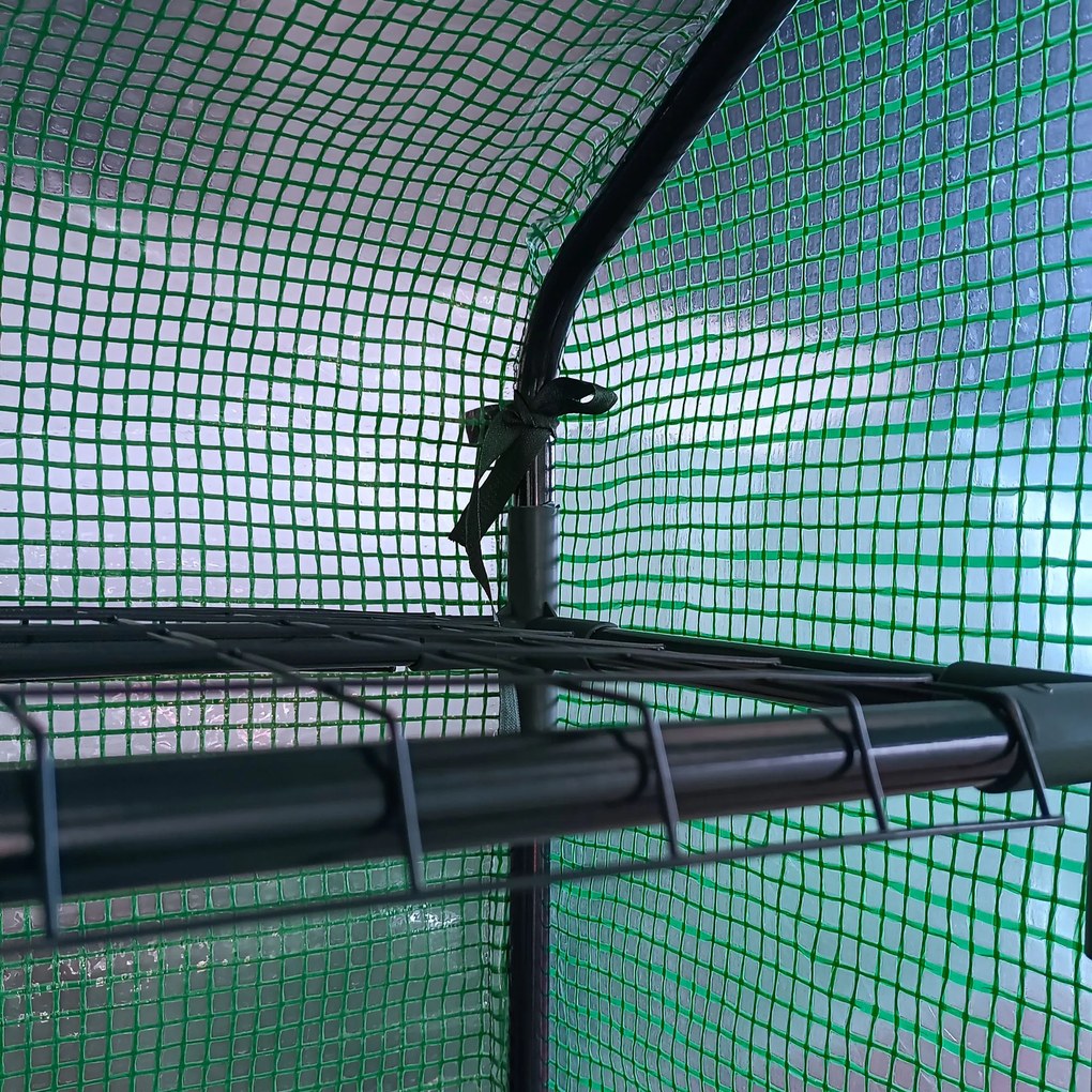 Outsunny Skleník s 8 policemi Skleník na rajčata Skleníkový chladicí rám s dveřmi Zelený ocelový PE plast 244 x 180 x 210 cm