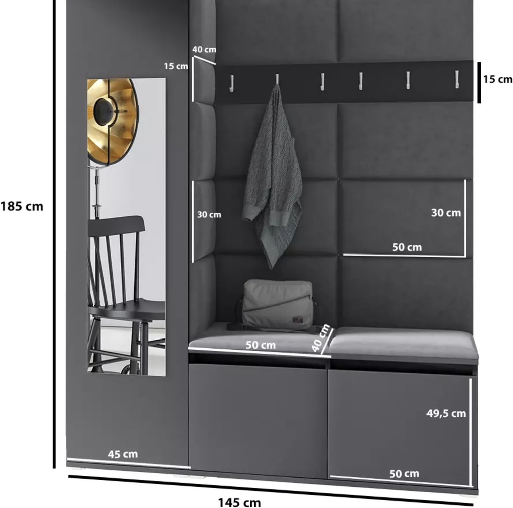 Eka Předsíňová stěna s čalouněnými panely Trinity 14 - Bílá / Světlá modrá 2322