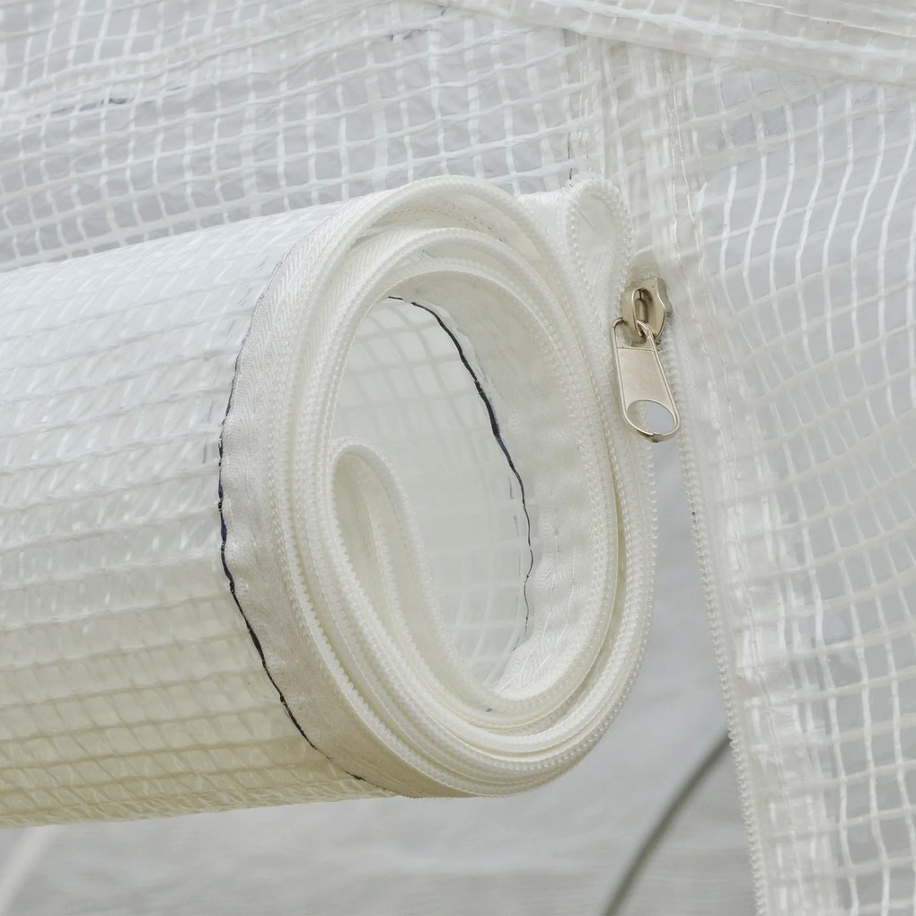 Zahradní tunelová skleník Outsunny rozměry 3,5L x 3W x 2H m Dveře + 6 rolovacích oken Zinková ocel Vysokohustotní PE kryt Bílý | Aosom