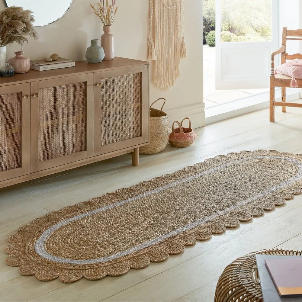 Ručně tkaný jutový běhoun v přírodní barvě/slonovinový 80x230 cm Grace White – Flair Rugs