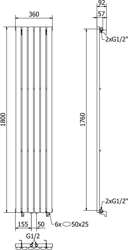 Mexen Oregon, topné těleso 1800 x 360 mm, 604 W, černá, W202-1800-350-00-70