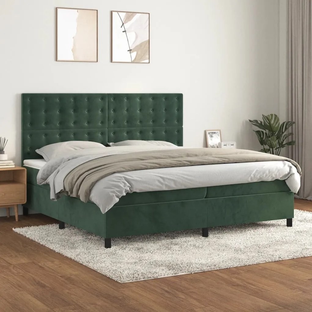 Box spring postel s matrací tmavě zelená 200x200 cm samet 3143286