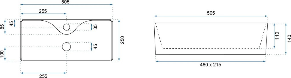 Rea Mery umyvadlo na desku 50x25 cm, bílá , REA-U0699