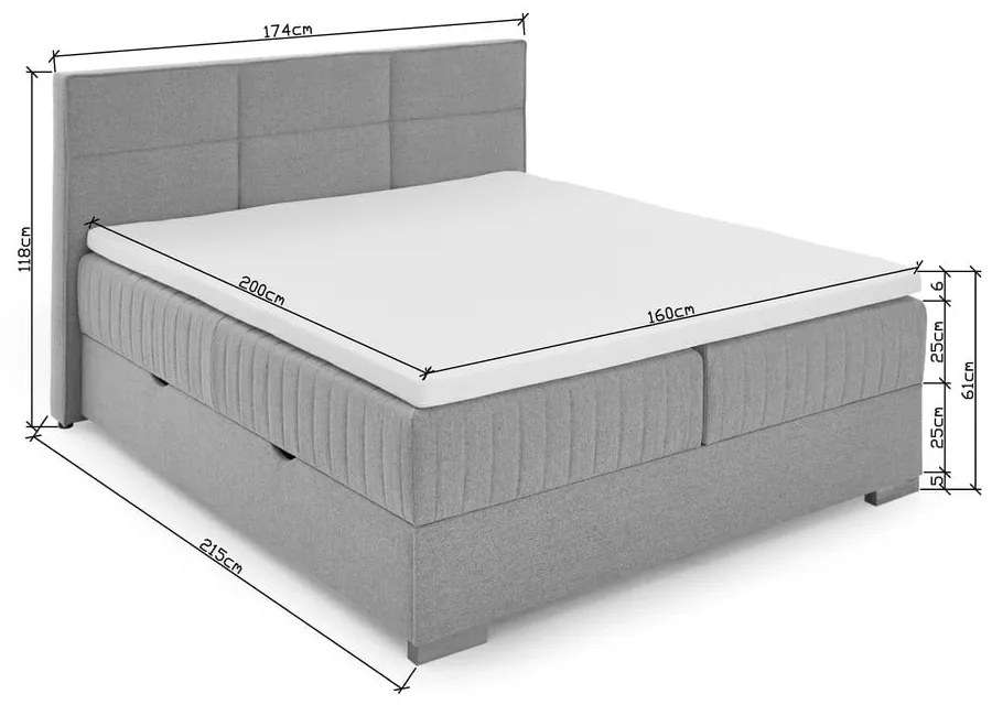 Šedá boxspring postel s úložným prostorem 160x200 cm Tambo – Meise Möbel