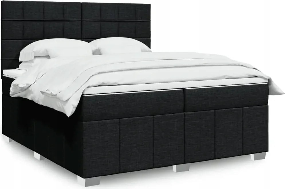 Box Spring Postel S Matrací Černá Textil Černá Blok se čtverci 200 x 200