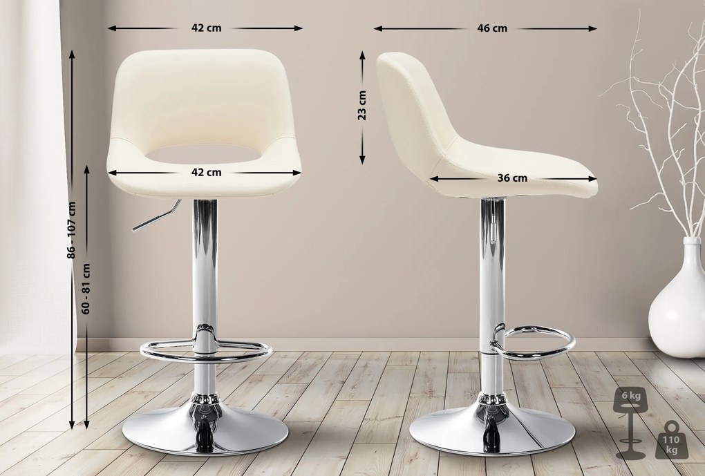 Barová židle Camden umělá kůže chromovaná konstrukce – krémová