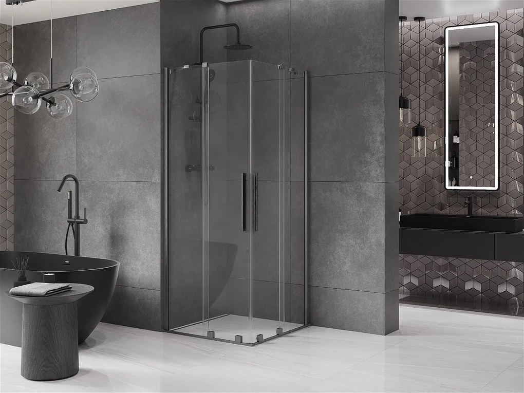 Mexen Velar Duo, sprchový kout s posuvnými dveřmi 100(dveře) x 100(dveře) cm, 8mm čiré sklo, grafitový profil, 871-100-100-02-66