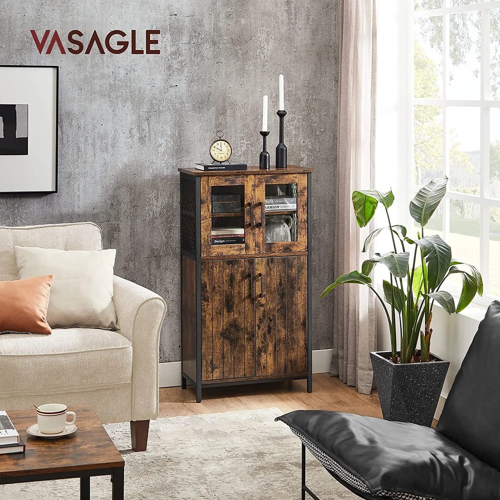 Úložná skříň, víceúčelová skříň 60 x 108 x 30 cm, rustikální hnědá a černá