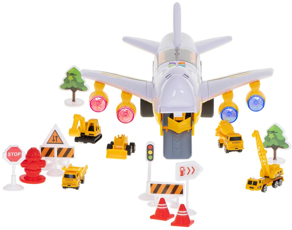 Creative Corner Letadlo Transporter + 6 vozů stavební vozidla boční/přední