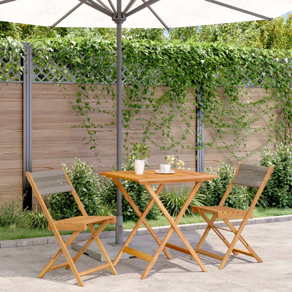 3dílný bistro set šedý polypropylen a masivní dřevo 3281866