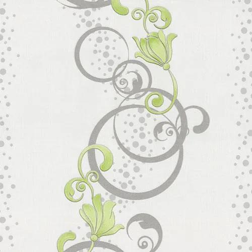 Vliesové tapety na zeď Pure and Easy květy zelené se stříbrným ornamentem