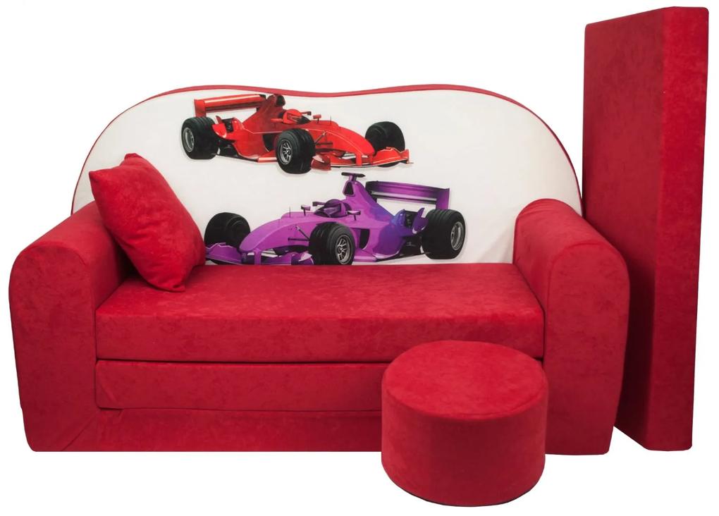 Dětská rozkládací pohovka + taburet Formule červená
