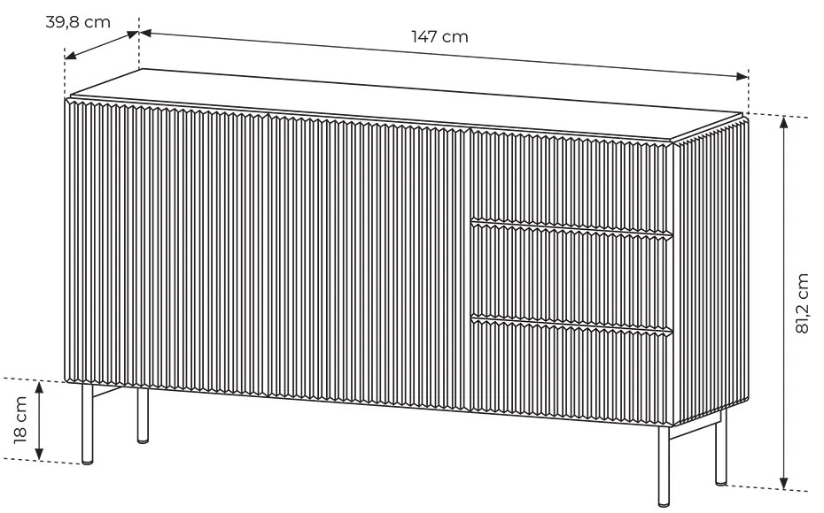 MUTI c | komoda 147 2D3S | 147 cm | černá