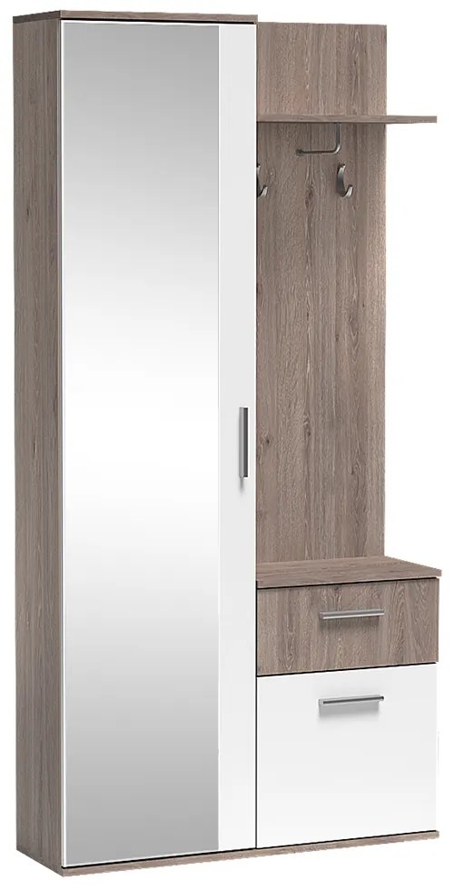 Předsíňová stěna LUX | 97 cm | se zrcadlem | UNI provedení | trufla/bílá