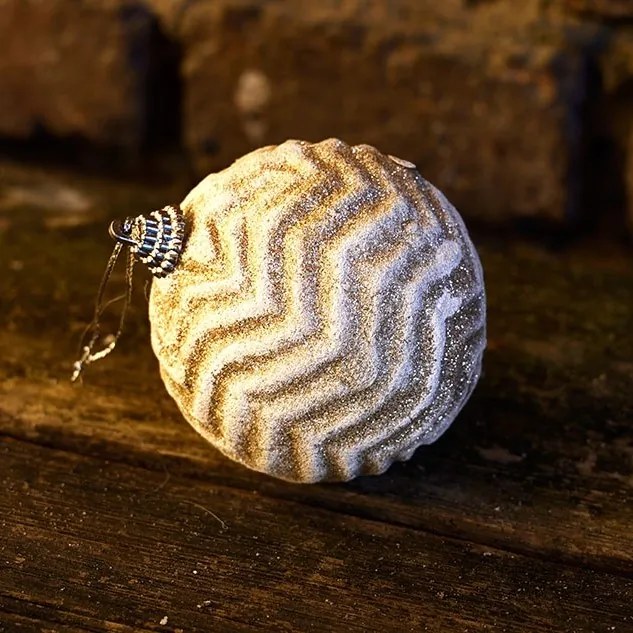 Vánoční ozdoba na stromeček glitter 8 cm, bílá a zlatá, polystyren, IP44 venkovní