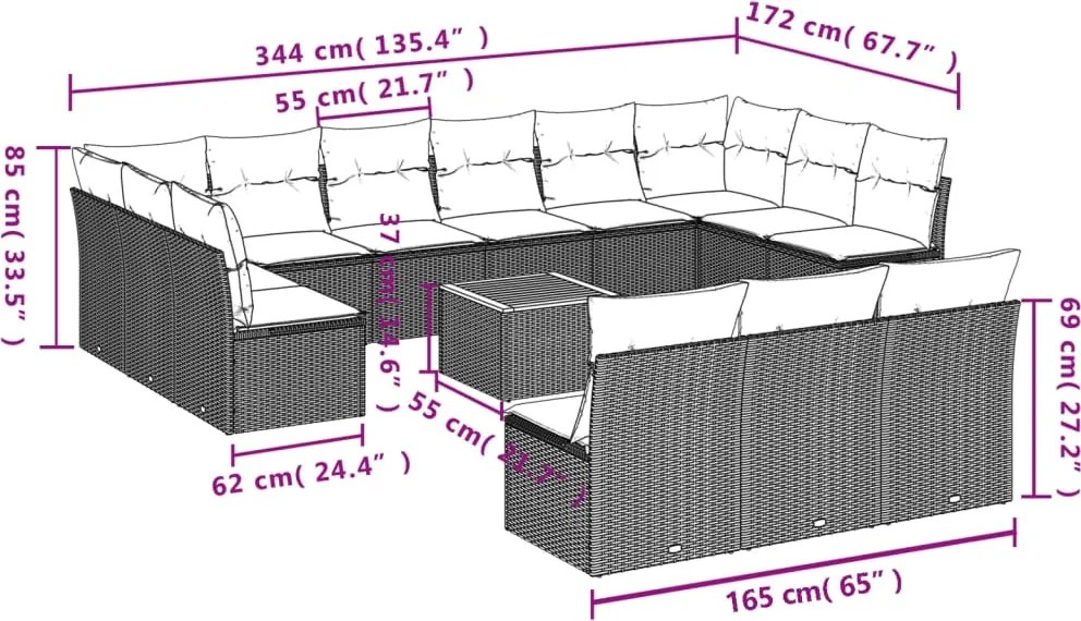 14dílná zahradní sedací souprava s poduškami černá polyratan 3223900