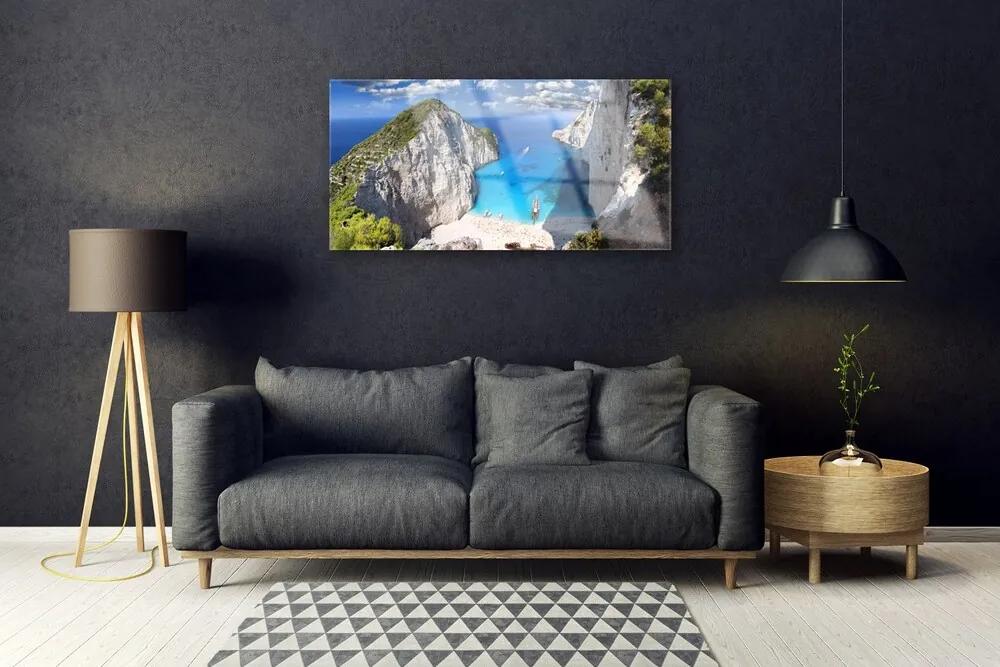 akrylový obraz Záliv Hora Pláž Krajina 100x50 cm