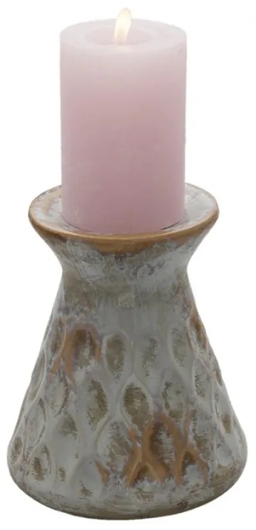 Keramický svícen s šedou patinou a vzorem Ouida – 14x16 cm