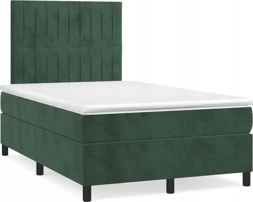 Box Spring Postel S Matrací Samet Tmavě Zelená Svislé pruhy 120 x 190 cm