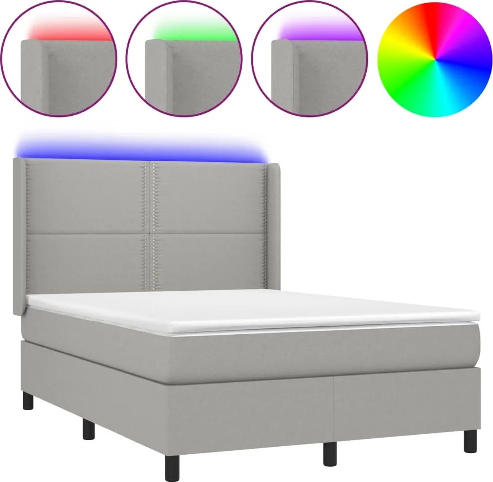 Box spring postel s matrací a LED světle šedá 140x190 cm textil 3138229