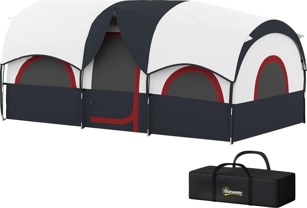 Outdoorový rodinný stan pro 4-6 osob, voděodolný 3000 mm, skládací stan s 2 ložnicemi, batoh na turistiku 435x251x195 cm, tmavě šedý a bílý | Aosom