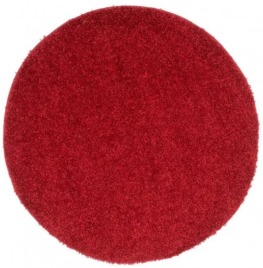 Kulatý koberec shaggy TOKYO 6365A Jednobarevný červený Rozměr: průměr 100 cm