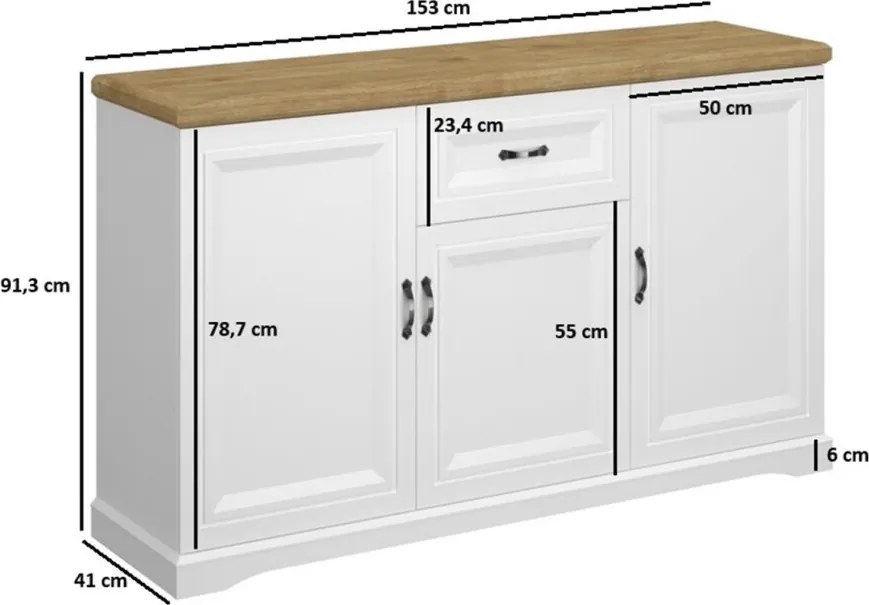 Komoda 3d1s bílá / dub harbor Riva