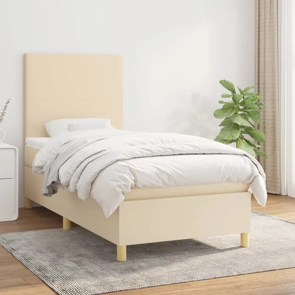 vidaXL Box spring postel s matrací 90x190 cm textil [3142141] Barva: krémová