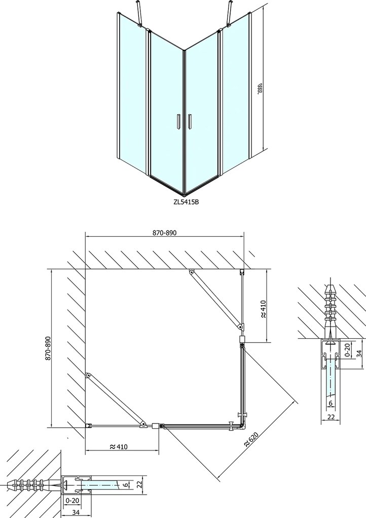 Polysan Zoom Line Black ZL5415B sprchová zástěna čtvercová 90 x 90 cm
