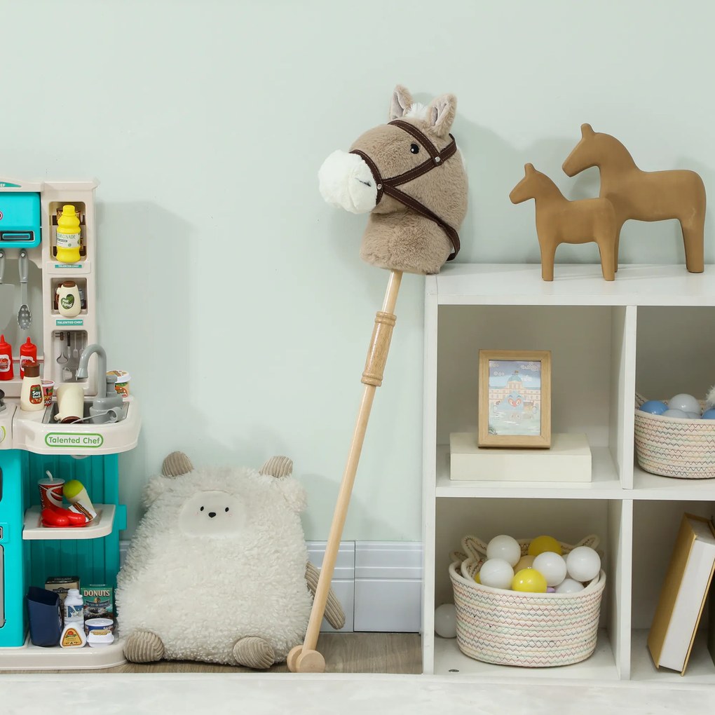 AIYAPLAY Hobby kůň dětský hobby kůň se zvukem, naviják, kůň na tyči pro jízdu na koni pro děti 24+ měsíců, šedý