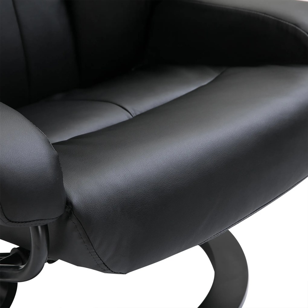 Televizní křeslo HOMCOM s funkcí polohování, hluboké čalounění, vysoký opěrák a područky, otočné o 360°, imitace kůže, 76L x 80W x 102H cm, černá | A…