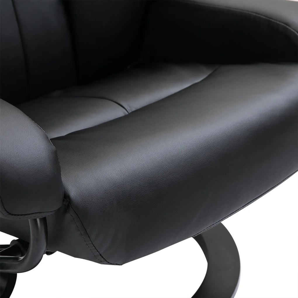 Televizní křeslo HOMCOM s funkcí polohování, hluboké čalounění, vysoký opěrák a područky, otočné o 360°, imitace kůže, 76L x 80W x 102H cm, černá