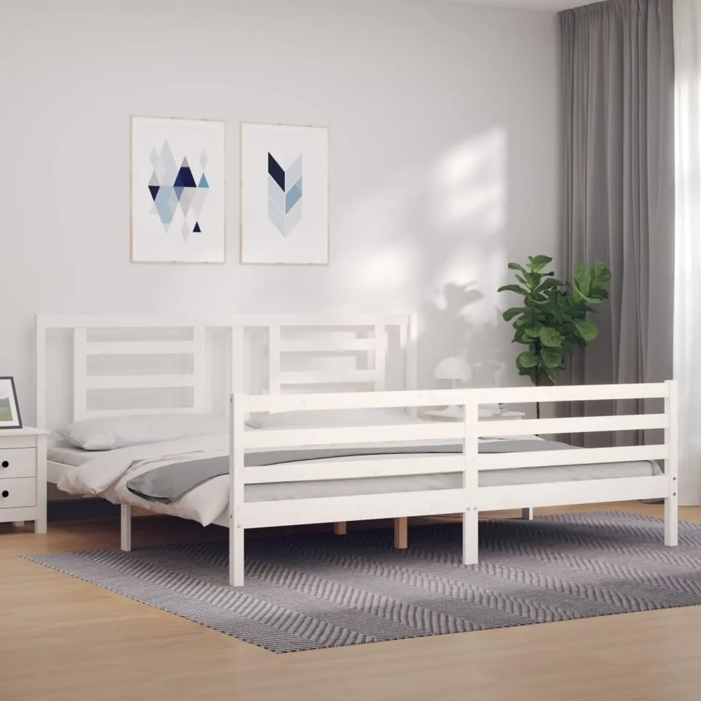 Rám postele s čelem bílý 200 x 200 cm masivní dřevo 3194722