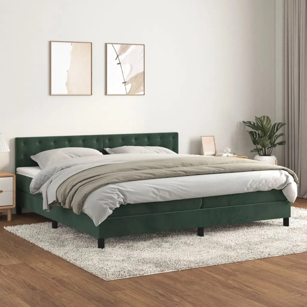 Box spring postel s matrací tmavě zelená 200x200 cm samet 3141566