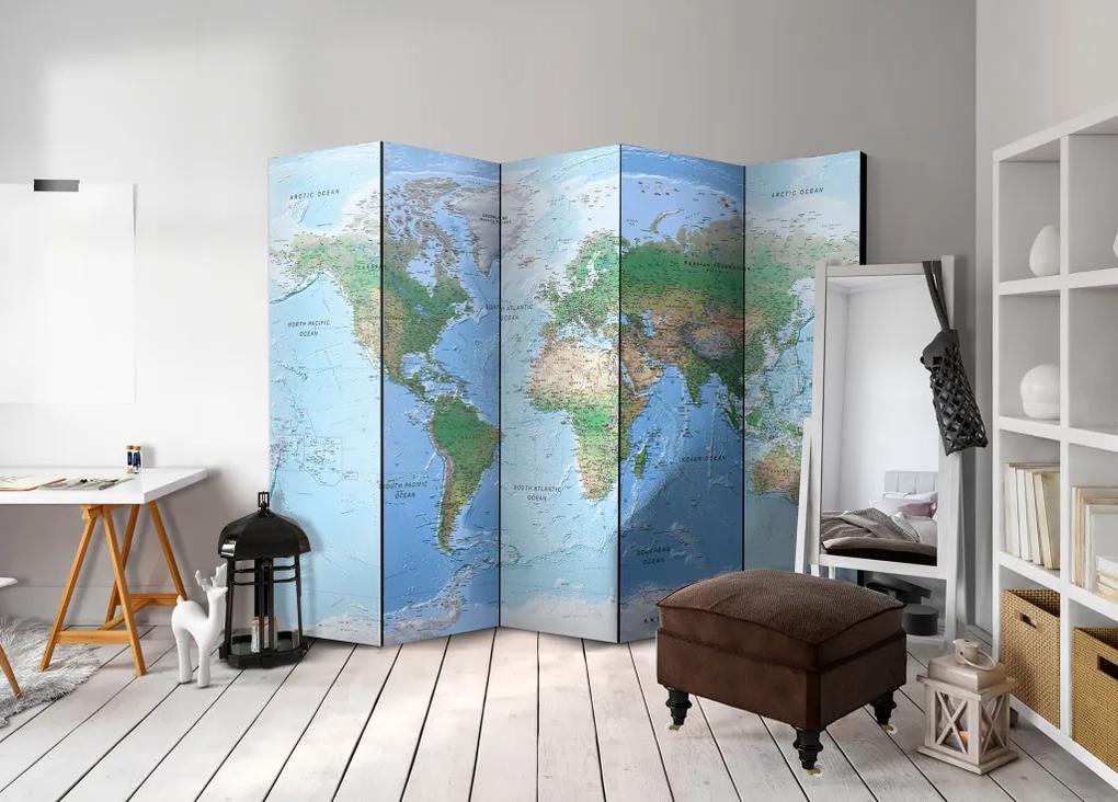 Pokojová zástěna Světová mapa - mapa s barevnými kontinenty a anglickými nápisy