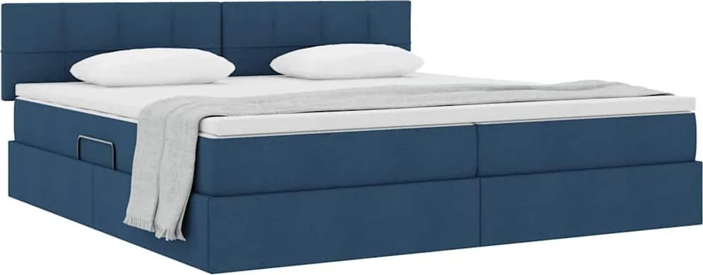 Postel s úložným prostorem a matrací Modrá 200 x 200 cm Samet 3370535
